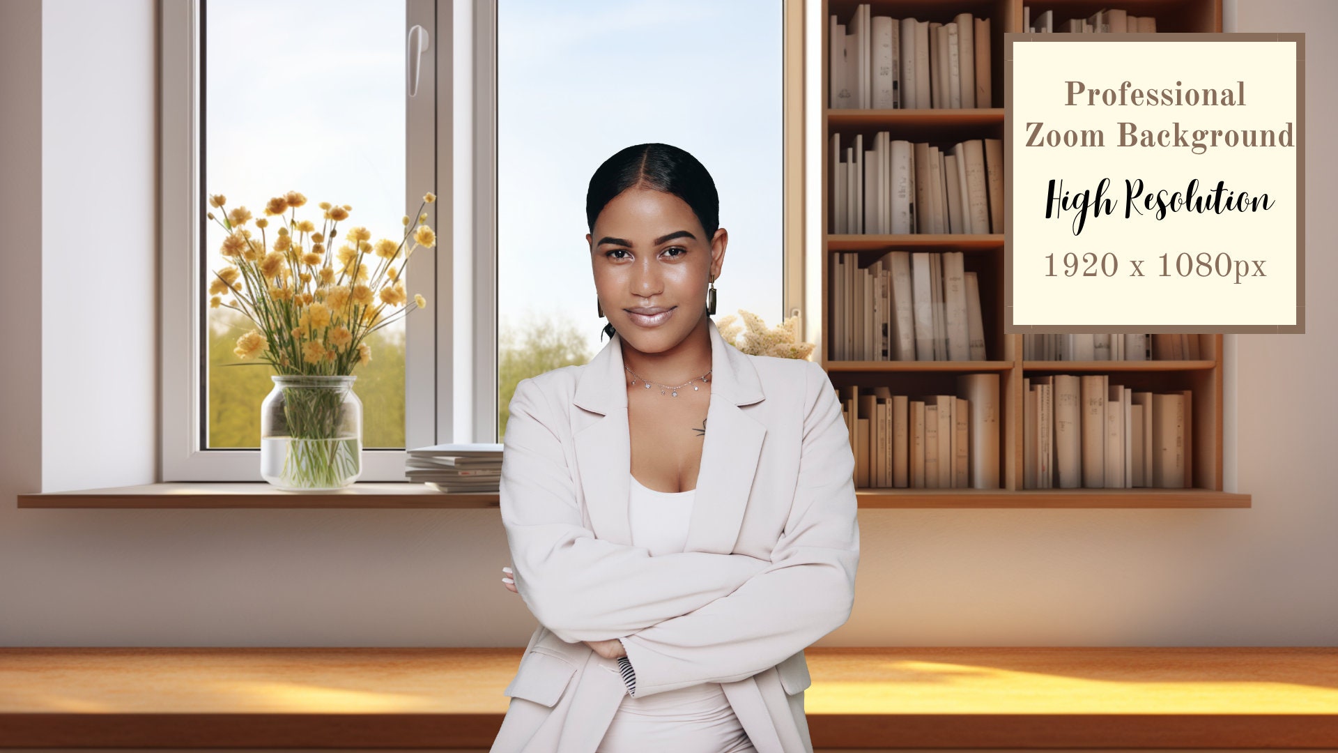 Clean Window Bookshelf Zoom Background | Professional Virtual ...