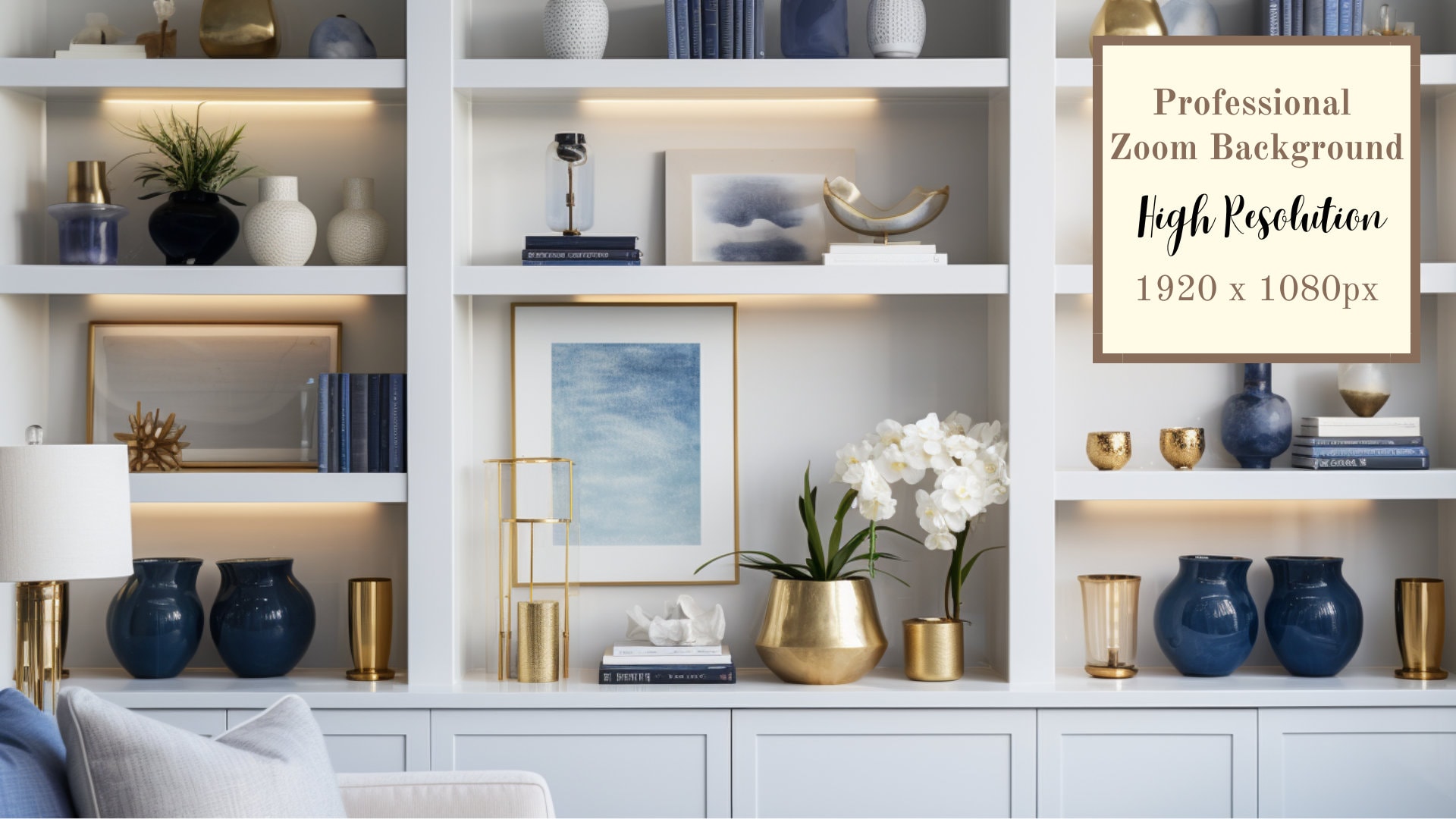 Blue Modern Home Office Wall Shelving Zoom Background | Professional ...