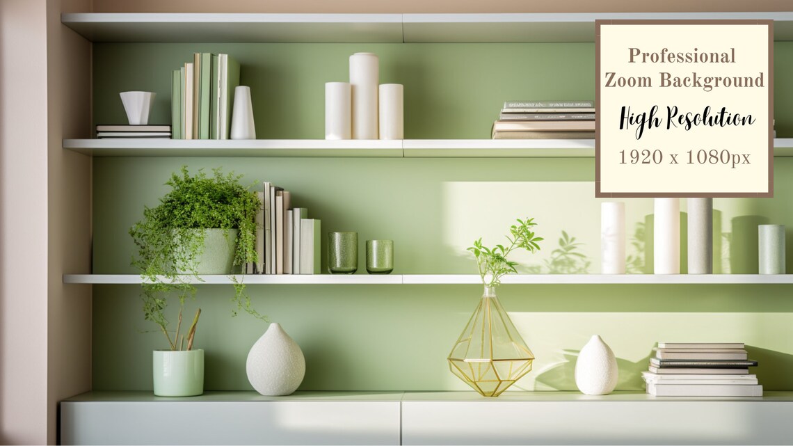 Minimalist Green Shelving Zoom Background Virtual Background for Zoom ...