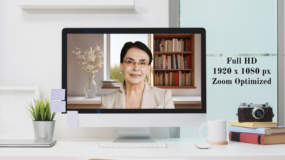 Clean White-window Bookshelf Zoom Background Professional Virtual ...