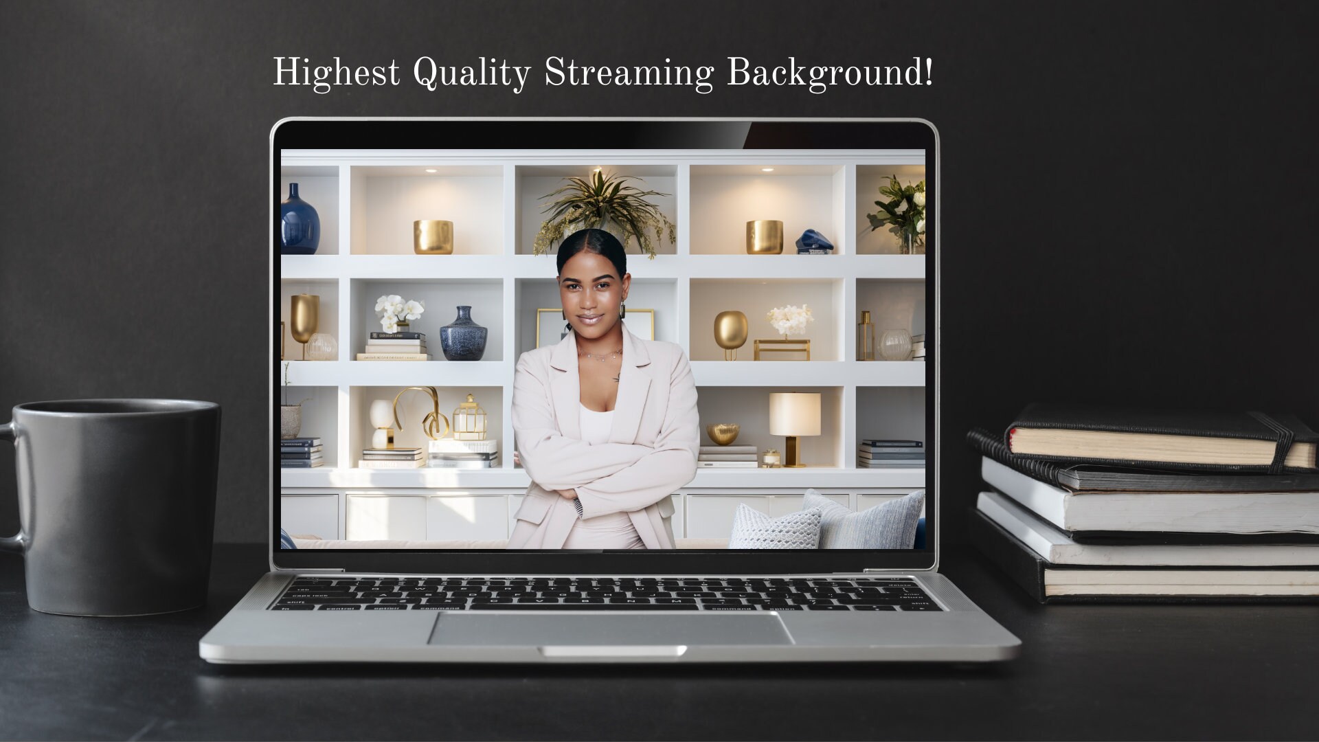 Blue Modern Home Office Shelving Zoom Background | Professional Virtual ...