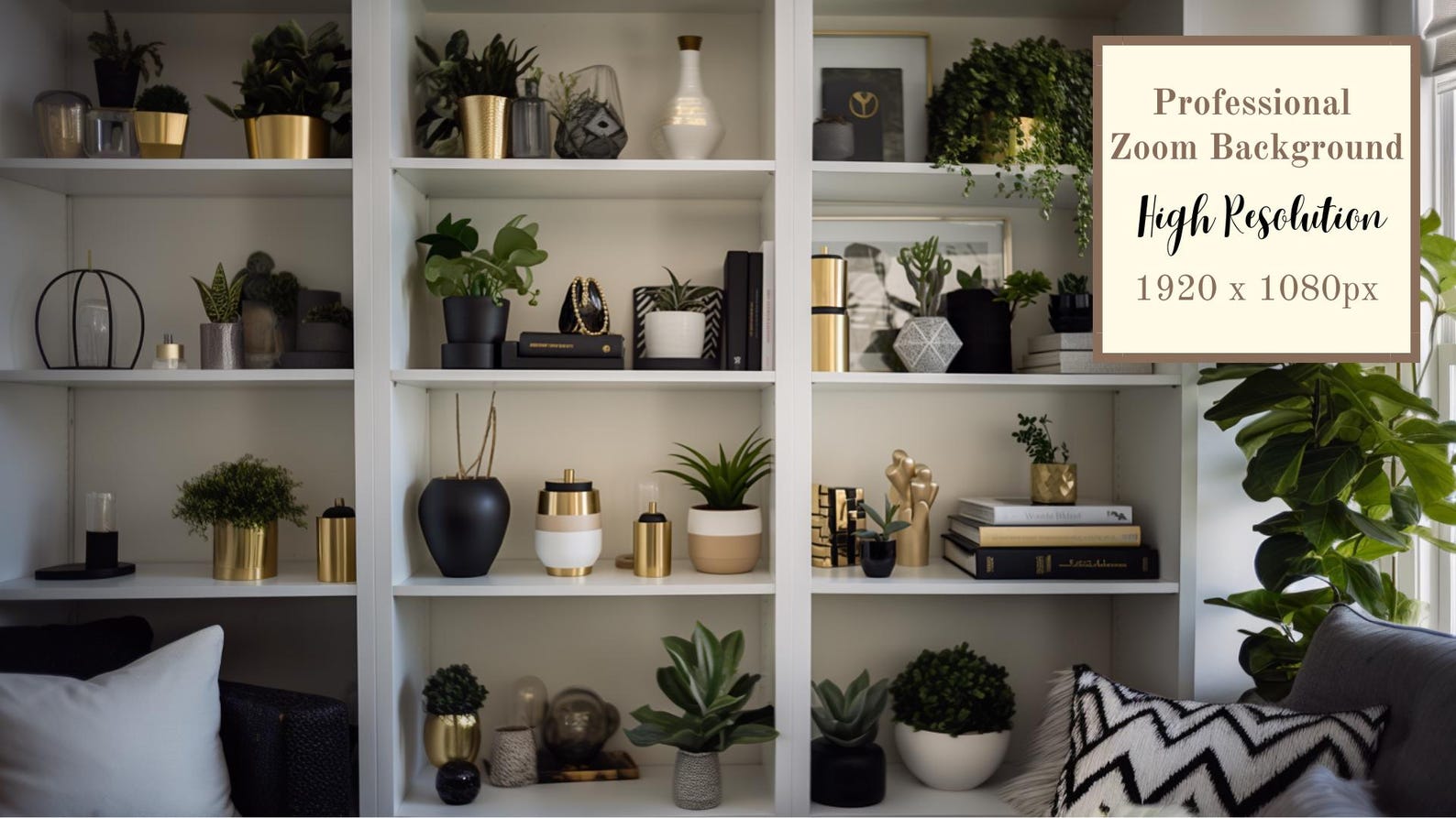 Bold Modern Home Office Bookcase Zoom Background | Professional Virtual ...