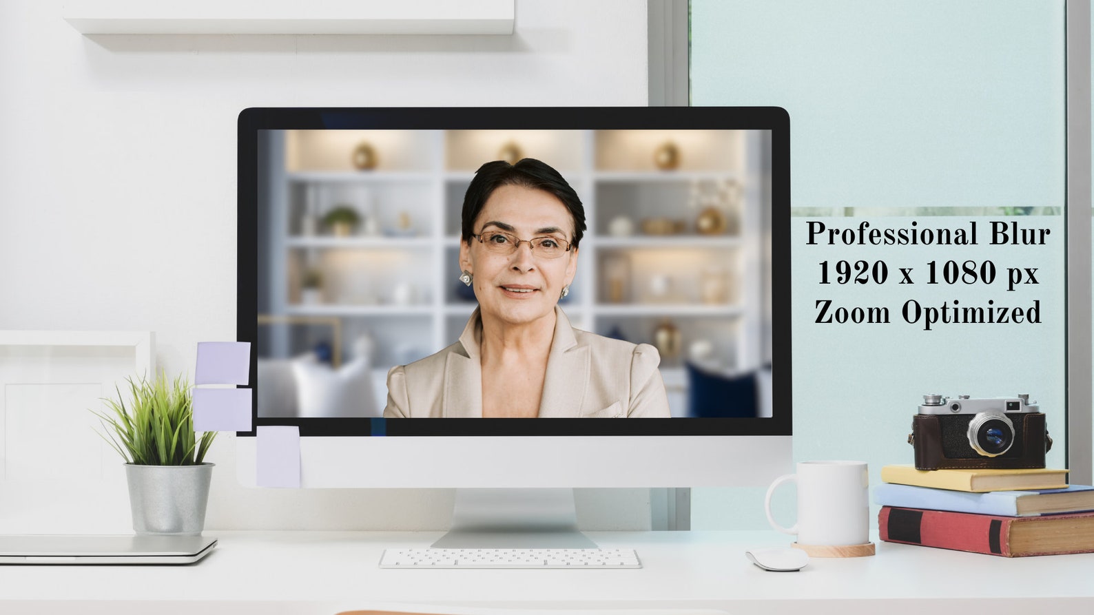 Blue Modern Office Bookcase Zoom Background | Professional Virtual ...