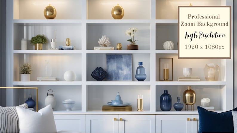 Blue Modern Office Bookcase Zoom Background | Professional Virtual ...