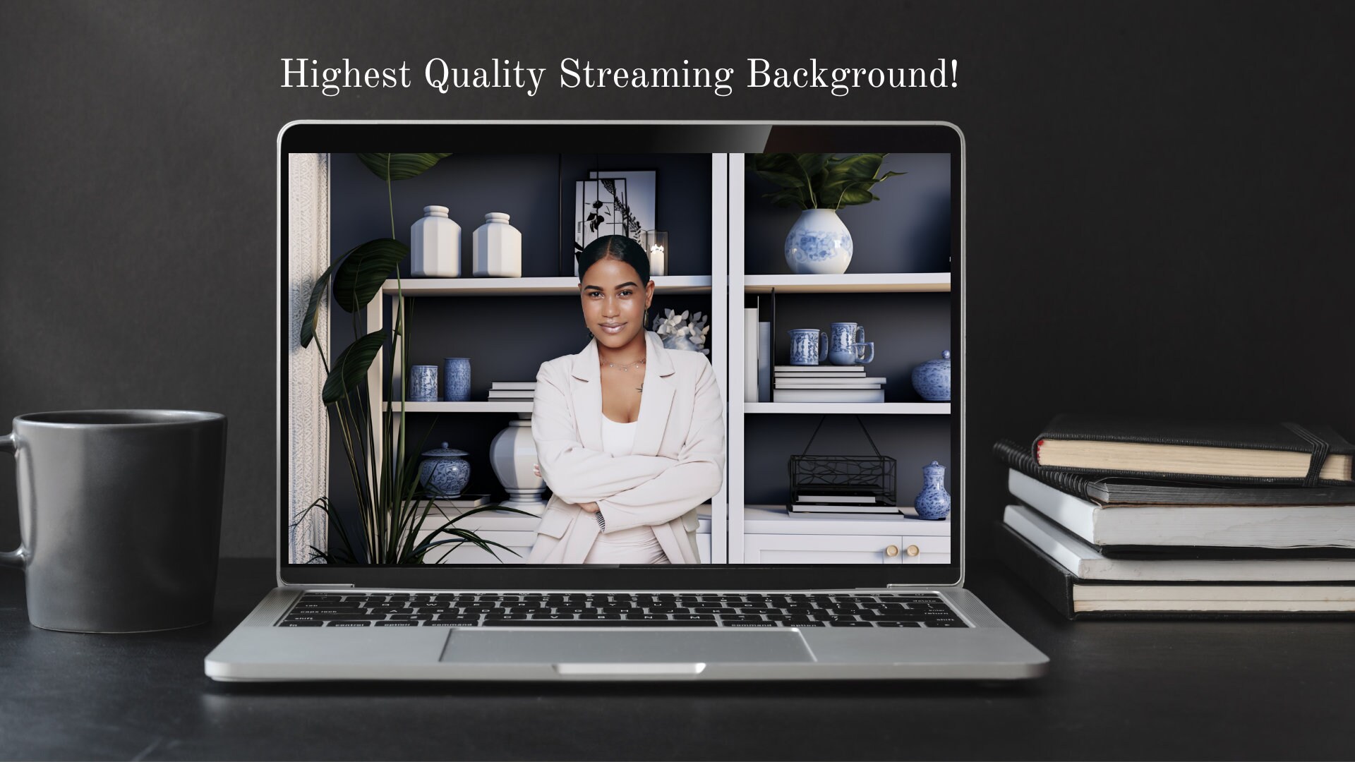 Modern Classic Blue & White Home Office Zoom Background | Professional ...