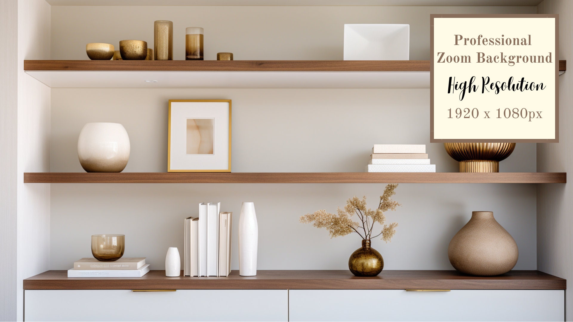 Minimalist Gold Shelves Zoom Background | Professional Virtual ...