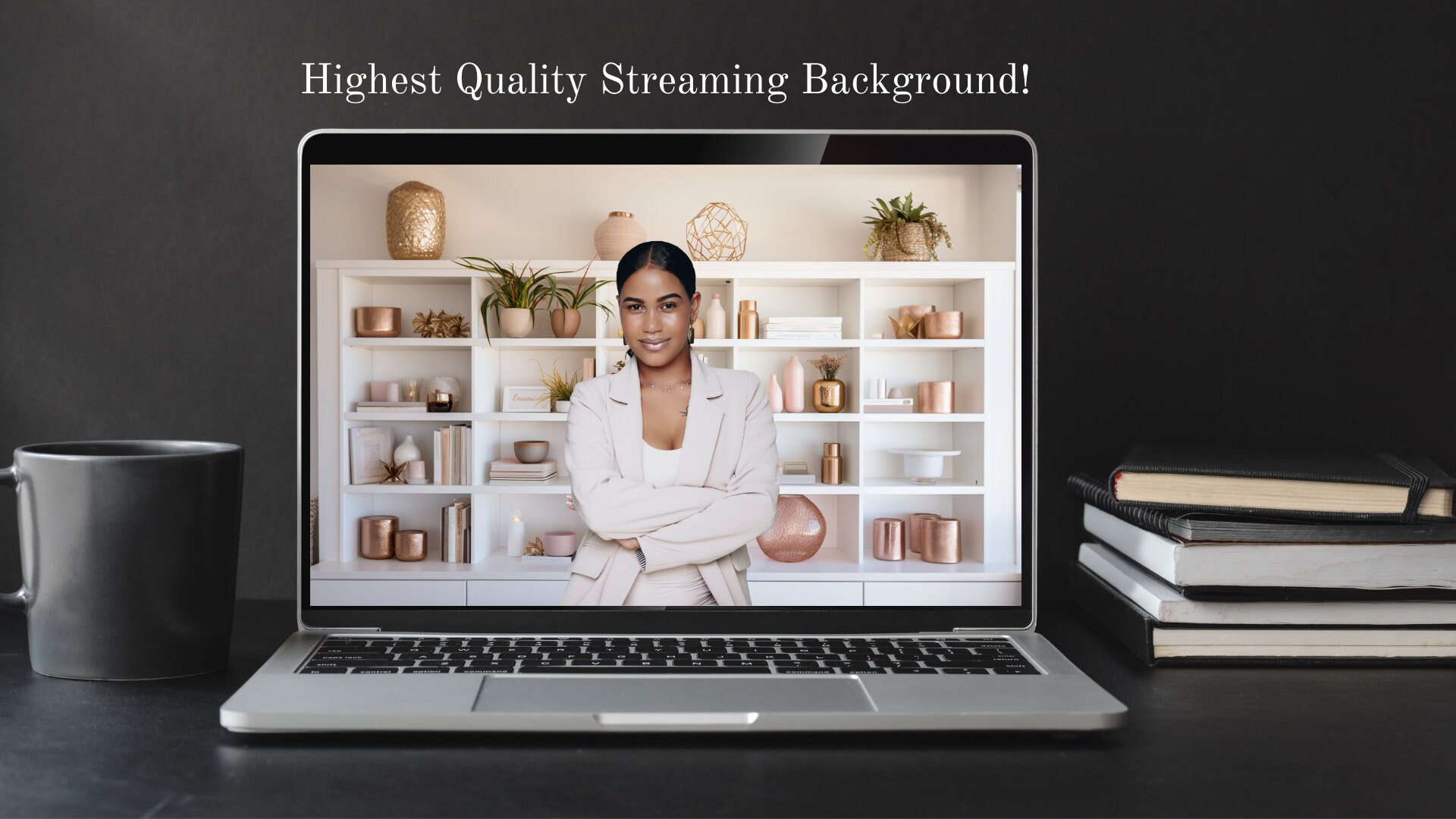 Pink & Gold Boho Chic Shelving Zoom Background | Professional Virtual ...