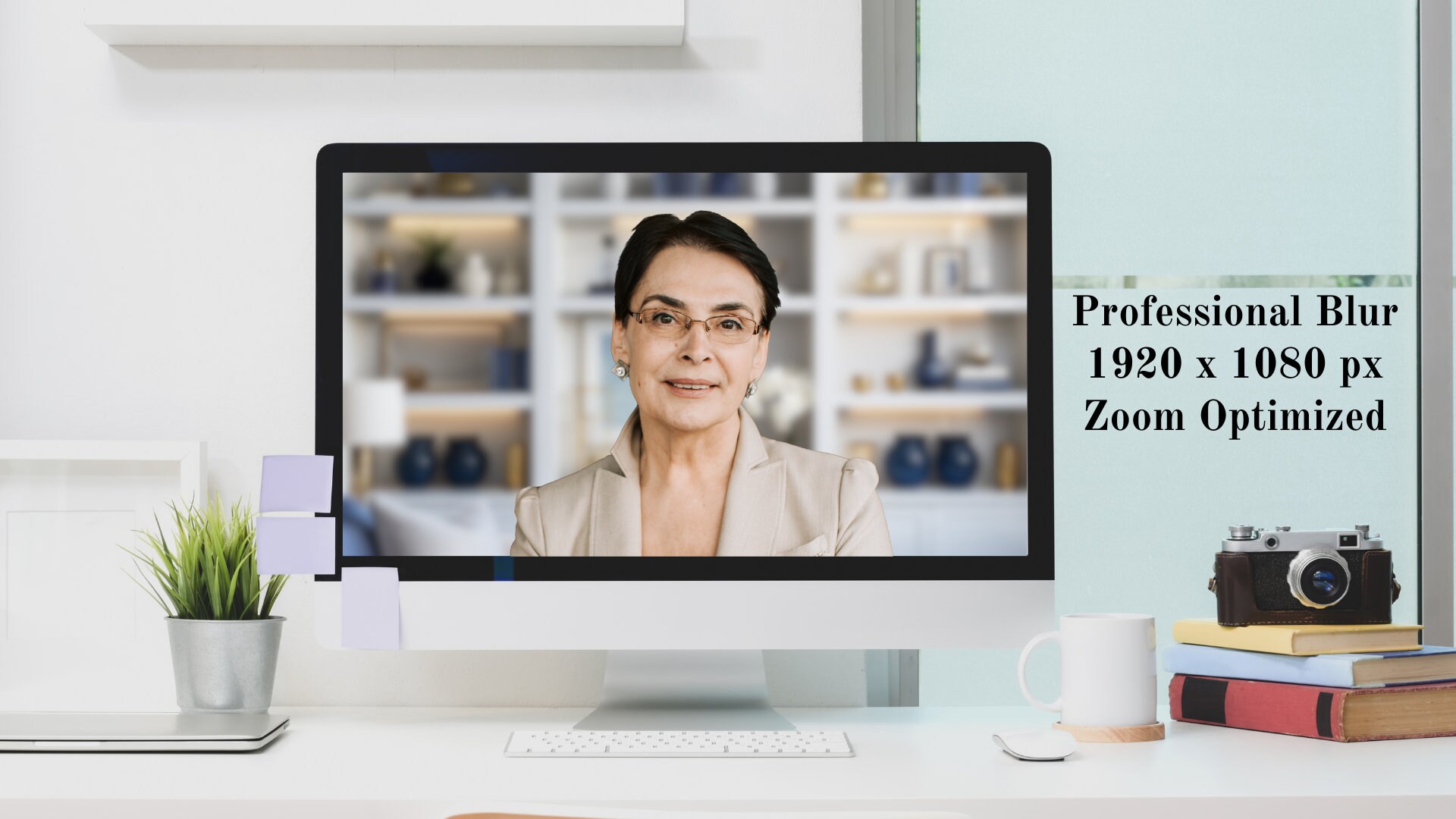 Blue Modern Home Office Wall Shelving Zoom Background Professional ...