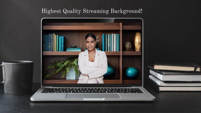 Modern Teal Walnut Shelves Zoom Background | Professional Virtual ...