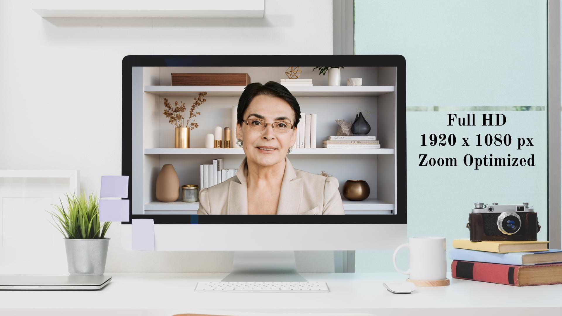 Minimalist Gold Bookshelf Zoom Background | Professional Virtual ...