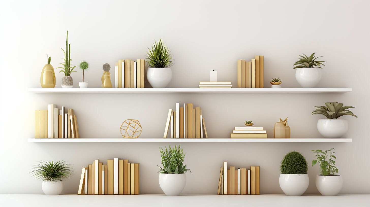 Minimalist Gold-accent Bookshelf Zoom Background | Virtual Background ...