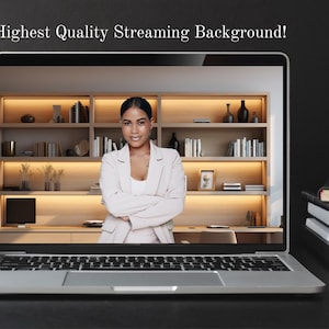 Modern Light Beige Office Bookcase Zoom Background | Professional ...