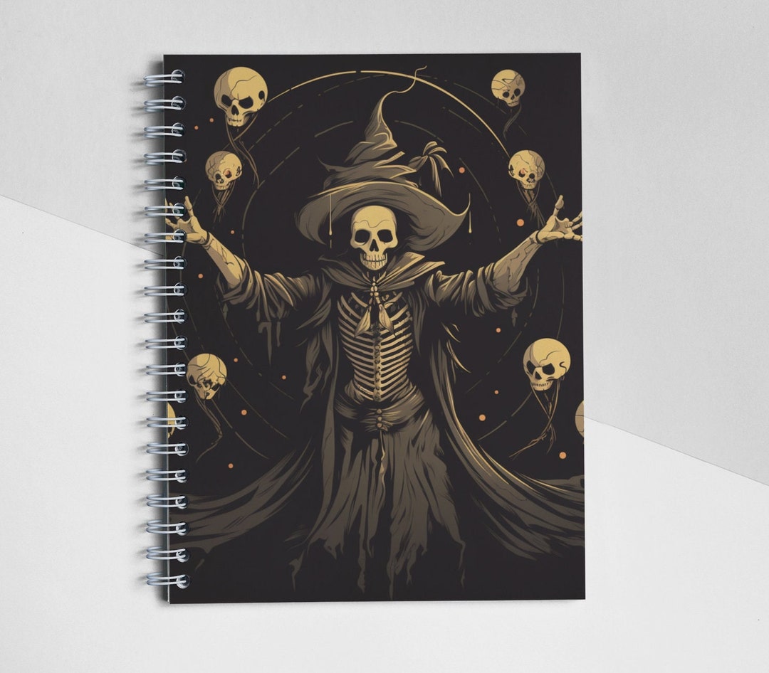 Skeleton Jester/witch, Sketch Style Halloween, Gothic Spiral Notebook ...
