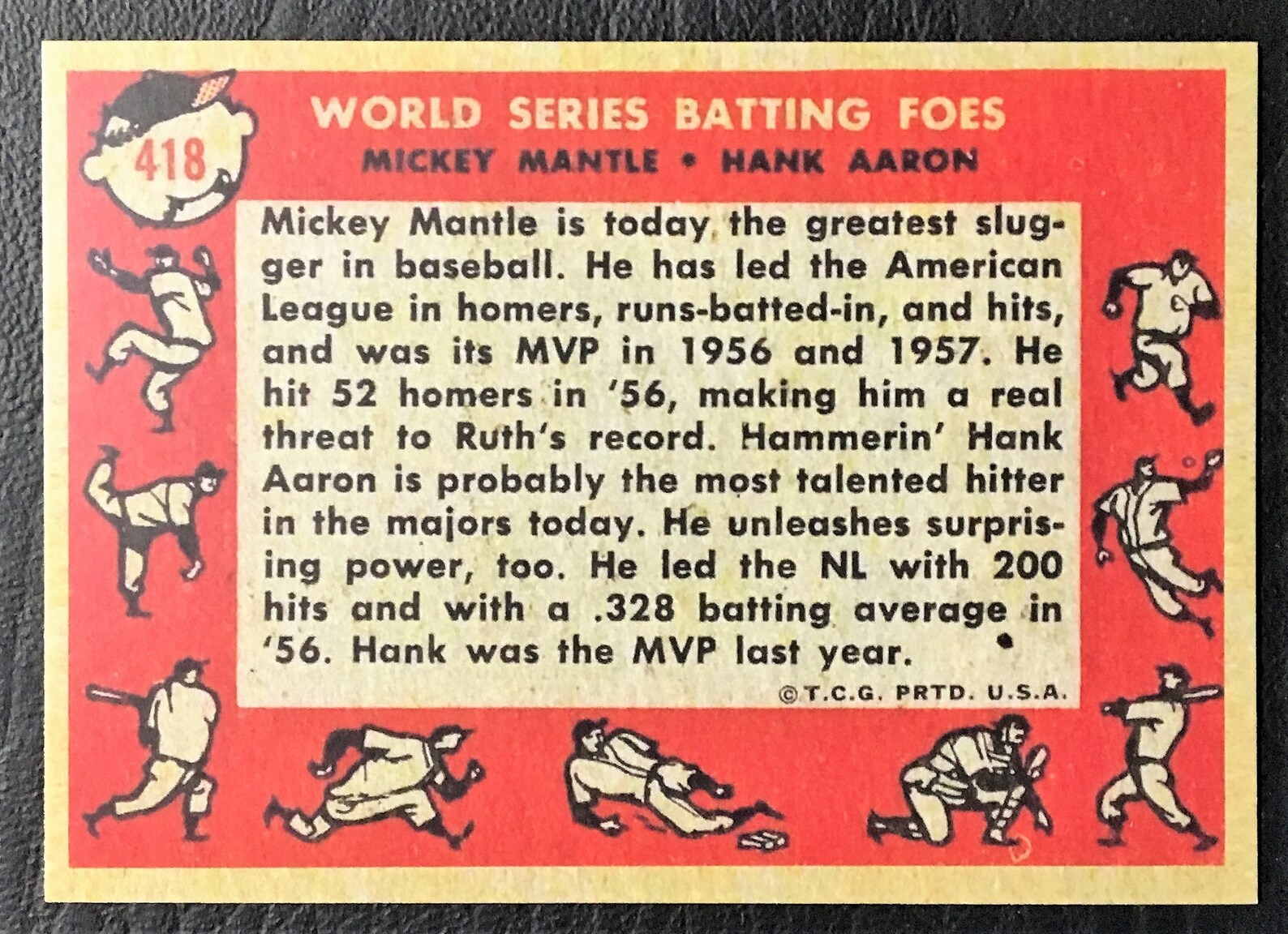 1958 418 Mickey Mantle Hank Aaron World Series Foes Reprint Card Mint ...