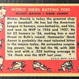 1958 418 Mickey Mantle Hank Aaron World Series Foes Reprint Card Mint ...