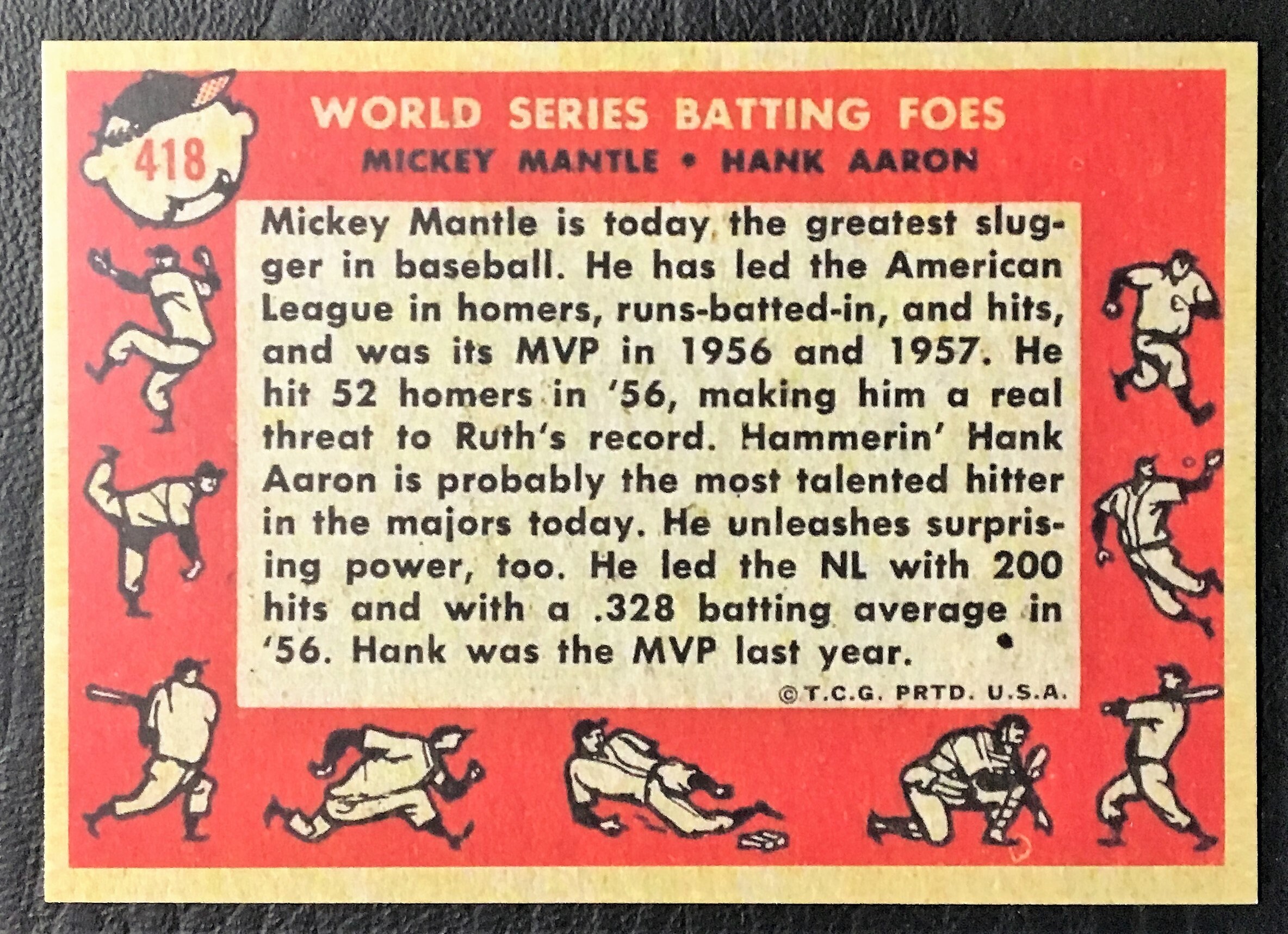 1958 418 Mickey Mantle Hank Aaron World Series Foes Reprint Card Mint ...