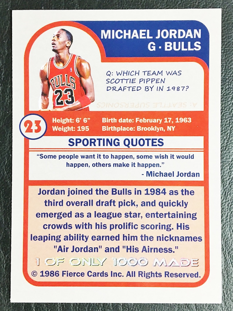 1986 Fierce Michael Jordan Promo Custom Rookie Card Mint Condition - Etsy