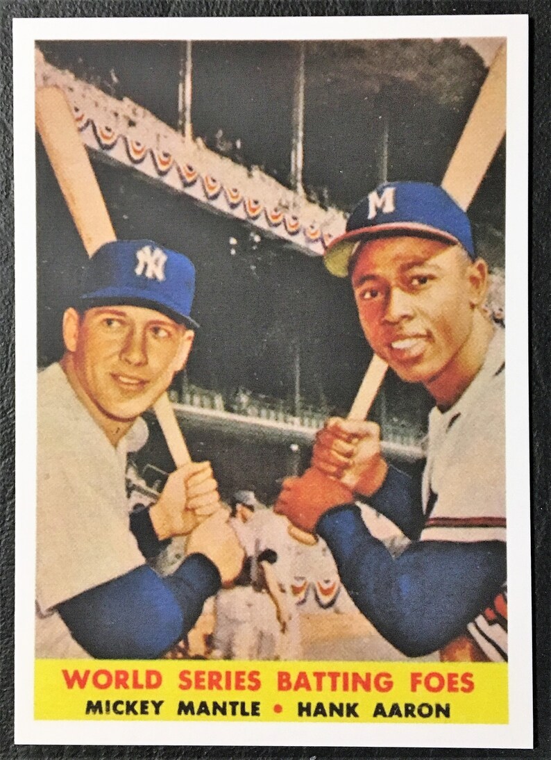 1958 418 Mickey Mantle Hank Aaron World Series Foes Reprint Card Mint ...