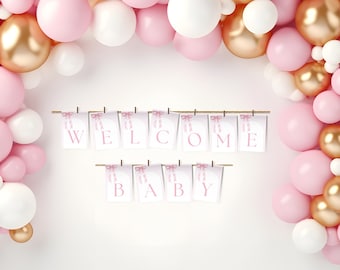 Pink Bow Banner Template Girl Baby Shower Custom Banner Blush Pink ...