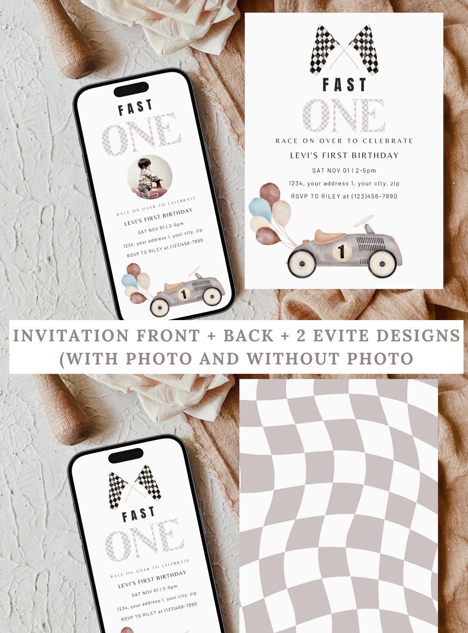 Fast One Race Car Invitation, Fast One Birthday, First Birthday Party ...
