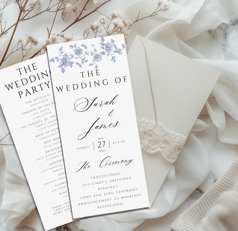 Dusty Blue Wedding Program Template, Wedding Program, Floral Vintage ...