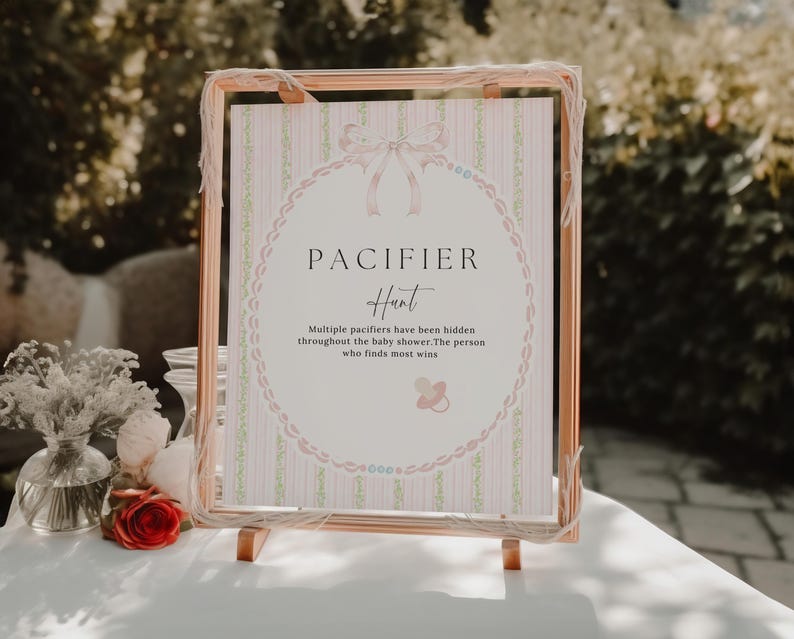 Chinoiserie Monogram Baby Shower Pacifier Hunt Sign, Bridal Shower ...