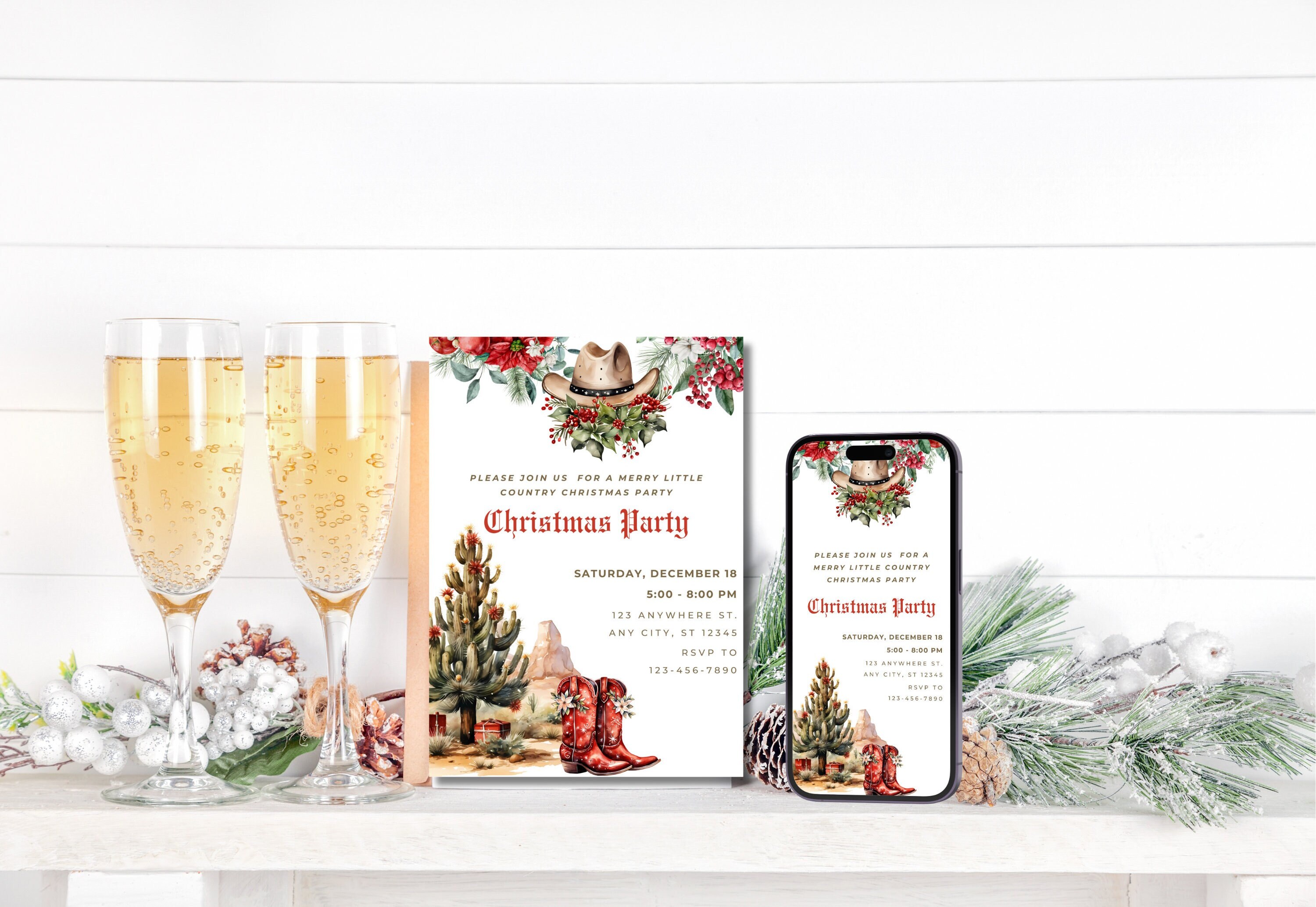 Western Christmas Party Invitation Template, Cowboy Christmas Party ...