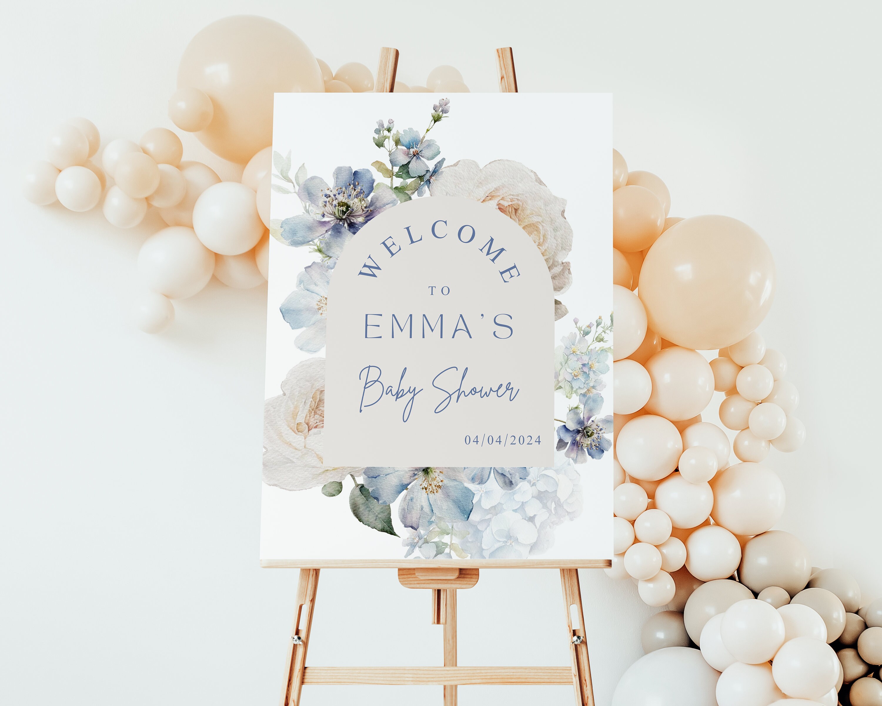 Blue Baby in Bloom Welcome Sign, Boy Floral Shower Welcome Sign, Dusty ...