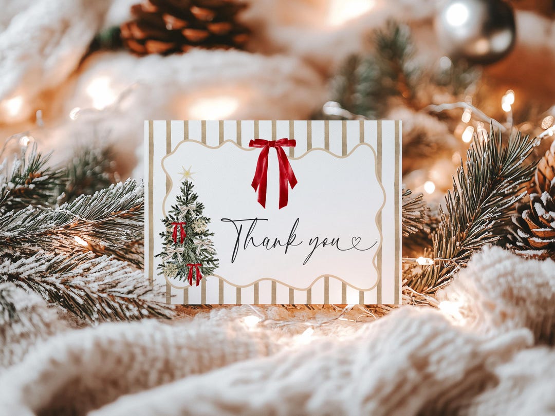 Christmas Thank You Card, Christmas Winter Thank You Card, A Merry ...