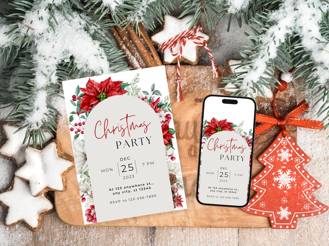 Minimalist Christmas Party Invitation Template, Christmas Party ...