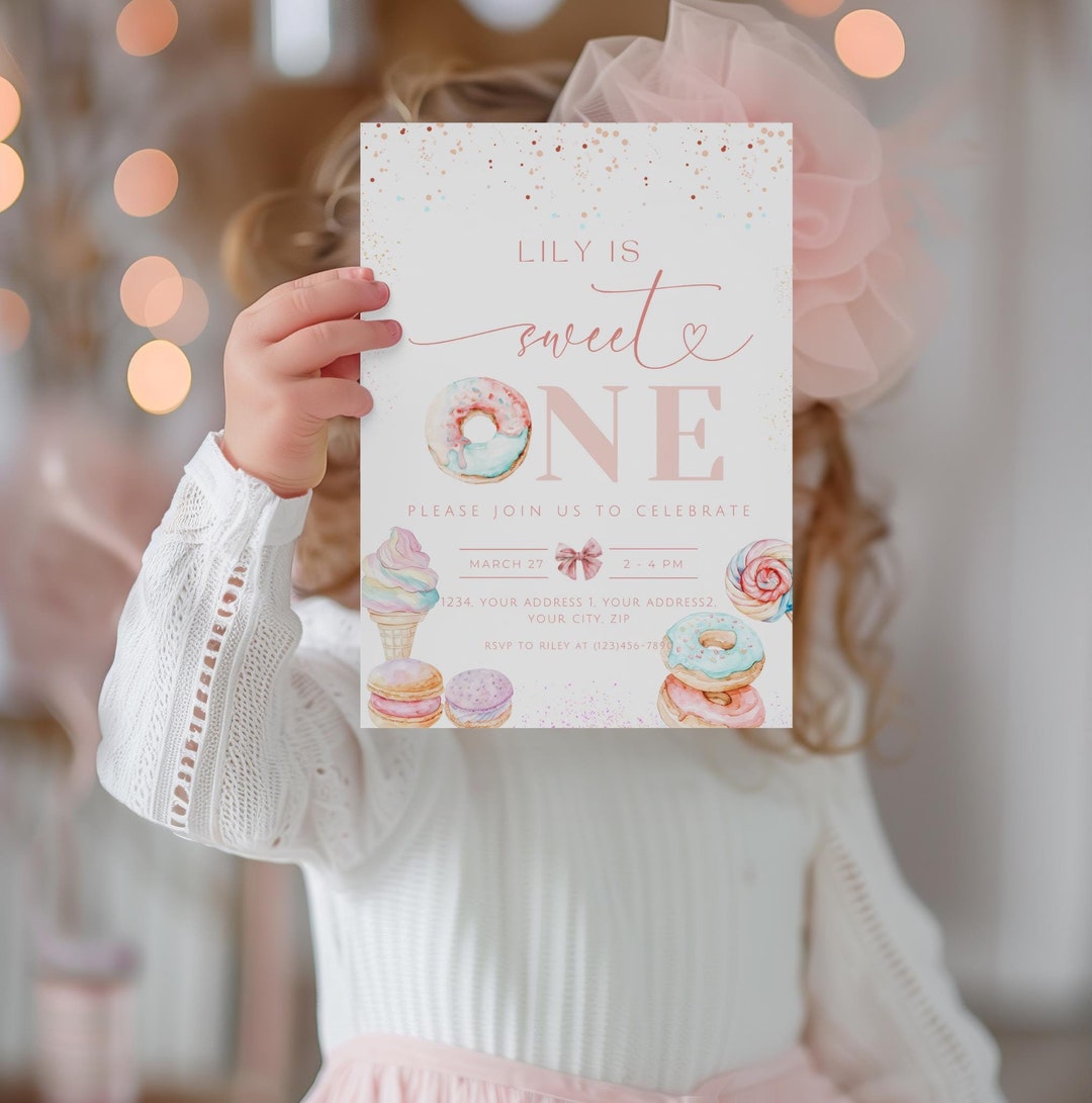Sweet One Birthday Invitation, Candy Pastel Girls 1st Birthday Party ...