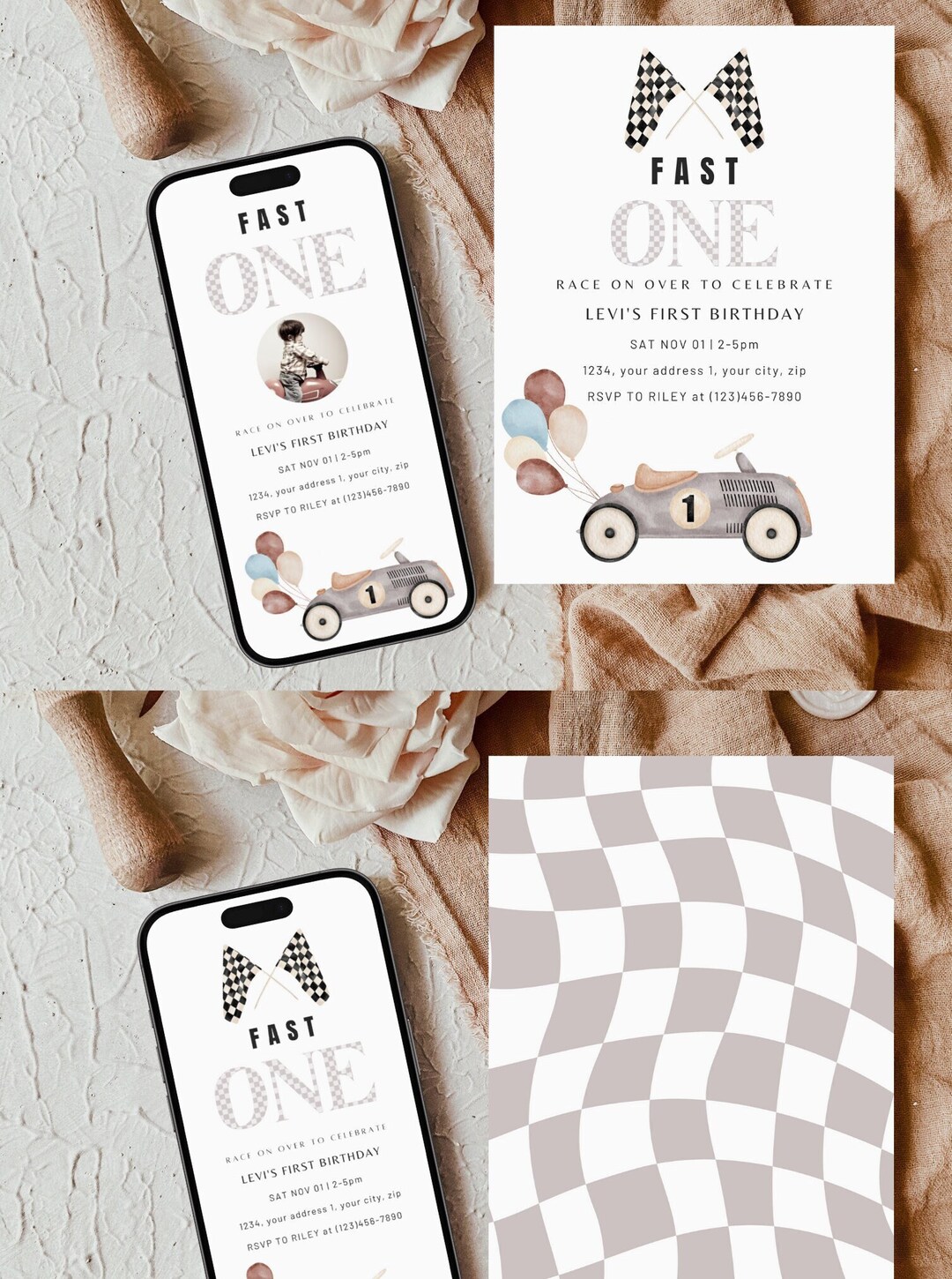 Fast One Race Car Invitation, Fast One Birthday, First Birthday Party ...