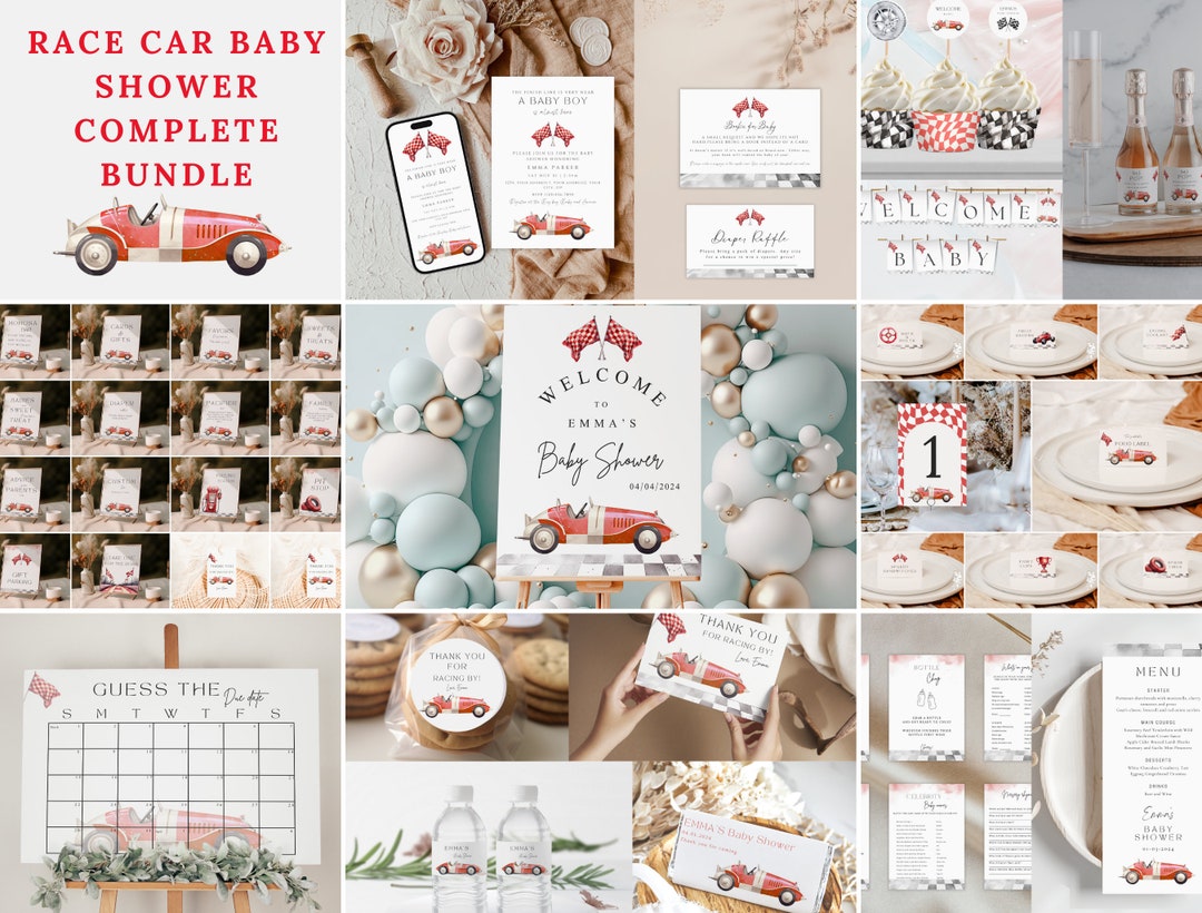 Race Car Baby Shower Party Bundle, Vintage Race Car Baby Shower ...