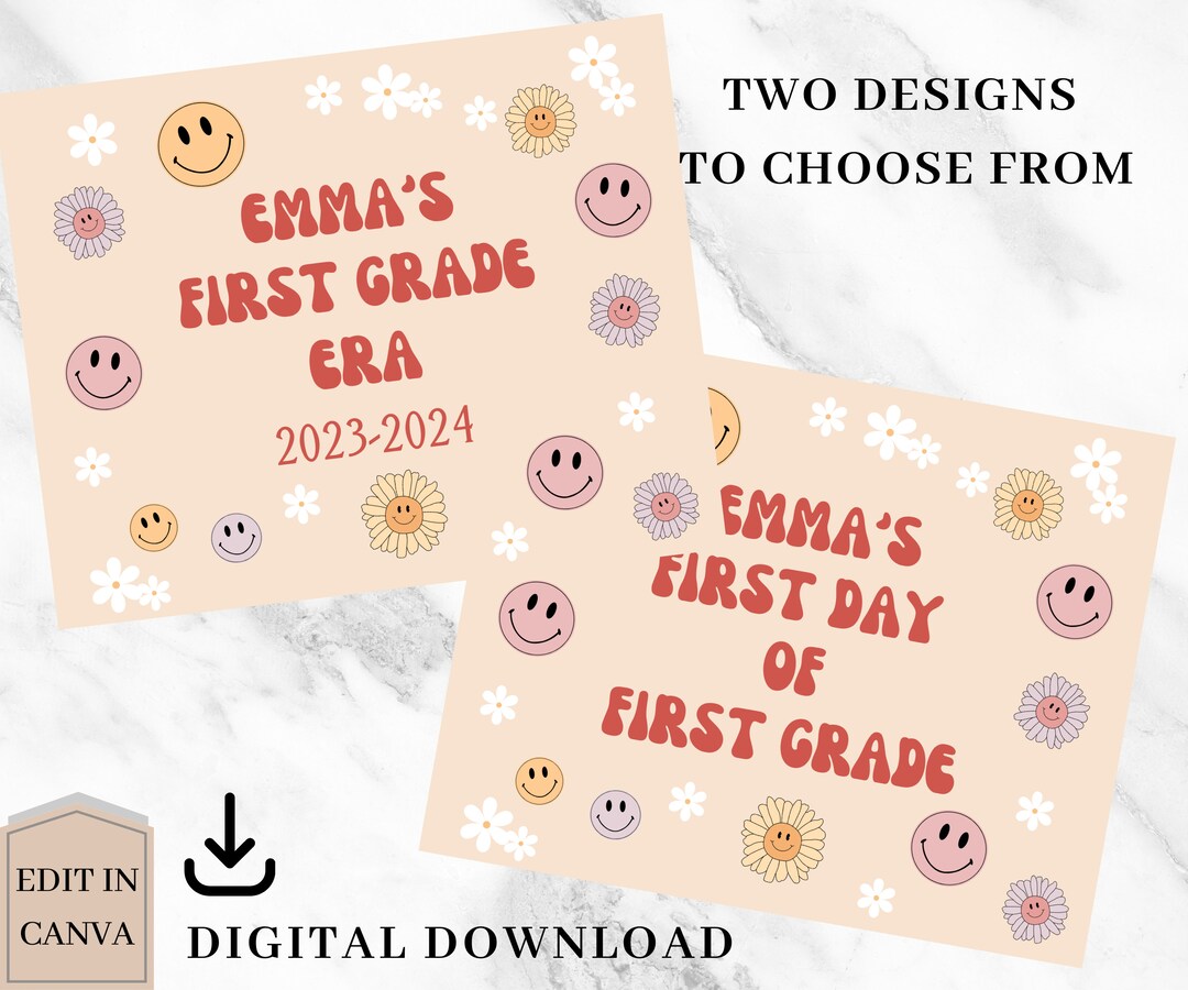 Editable First Day of First Grade Sign, Groovy First Day of School Sign ...