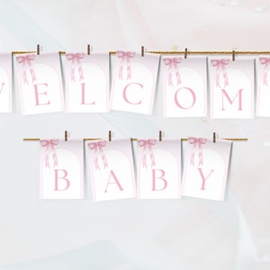 Pink Bow Banner Template, Girl Baby Shower Custom Banner, Blush Pink ...