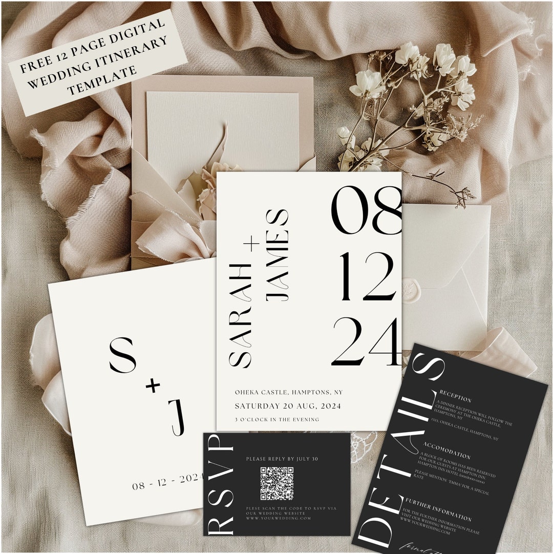 Modern Contemporary Wedding Invitation Suite, Edgy Wedding Invitation ...