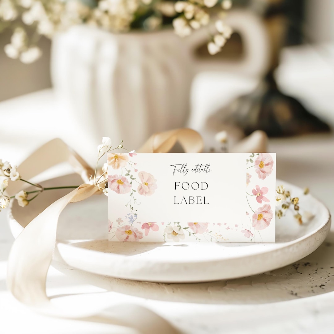 Wildflower Floral Food Card Template, Food Label, Wildflower Tent Cards ...