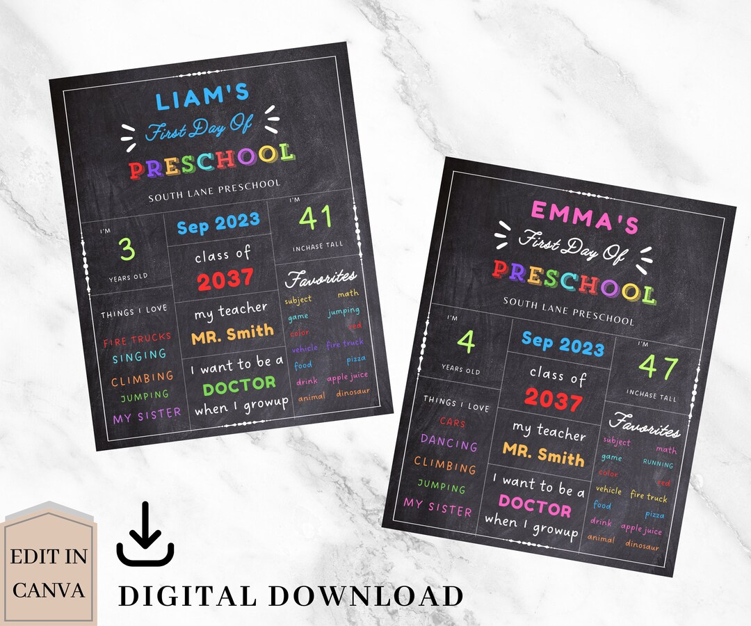 Editable First Day of Pre School Sign, First Day of School Sign ...