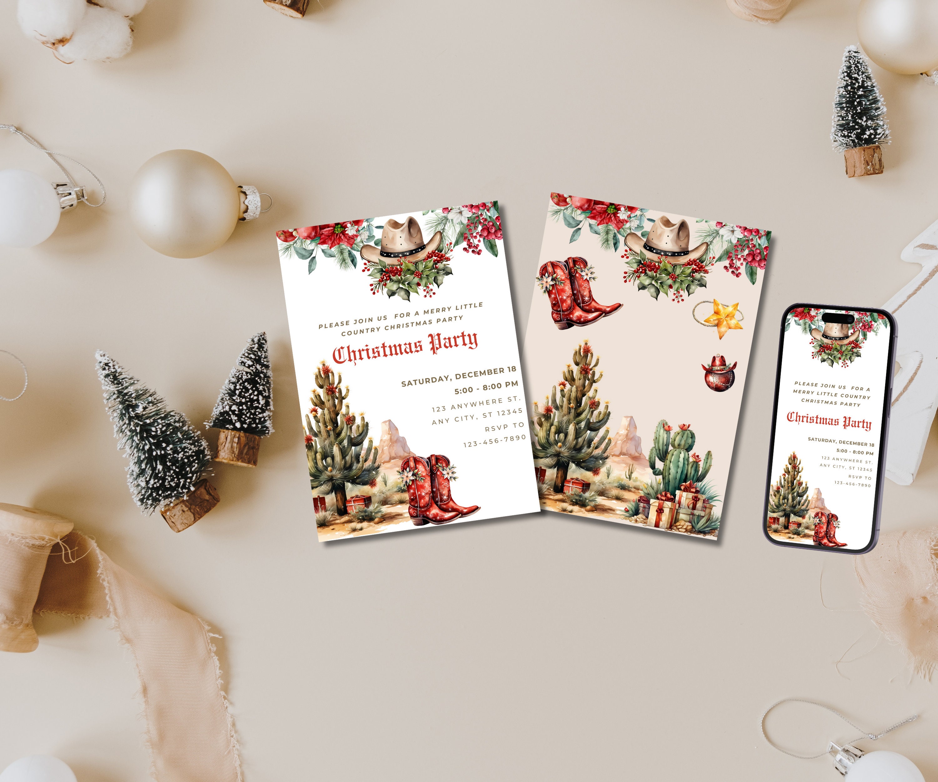 Western Christmas Party Invitation Template, Cowboy Christmas Party ...