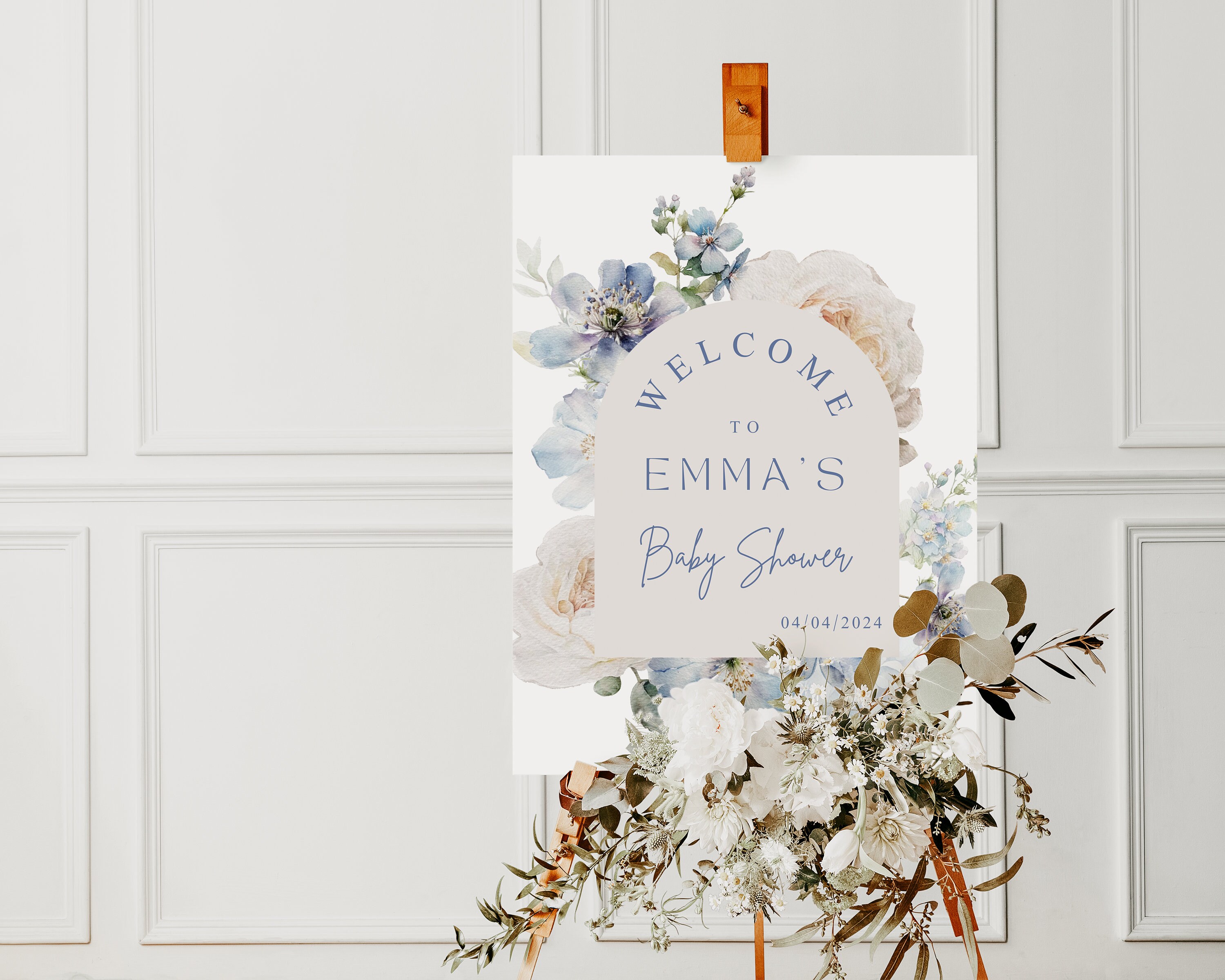 Blue Baby in Bloom Welcome Sign, Boy Floral Shower Welcome Sign, Dusty ...