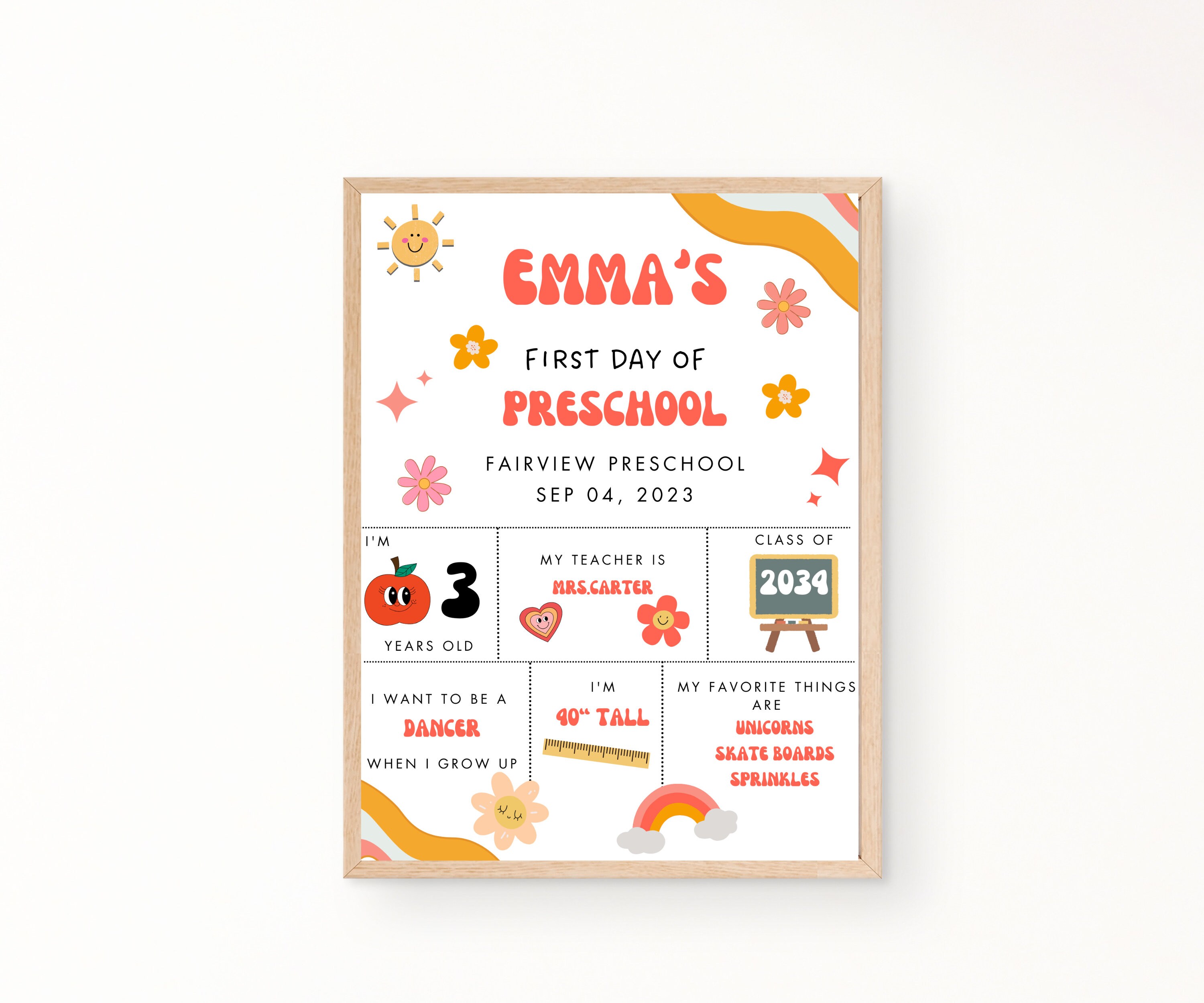 Editable First Day of Pre School Sign, First Day of School Sign ...