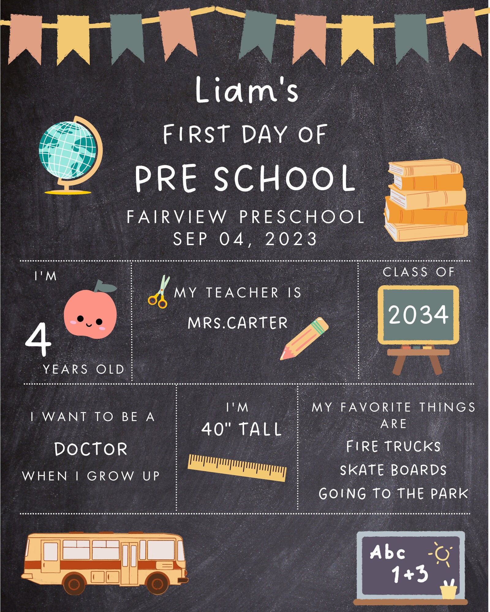 Editable First Day of Pre School Sign, First Day of School Sign ...