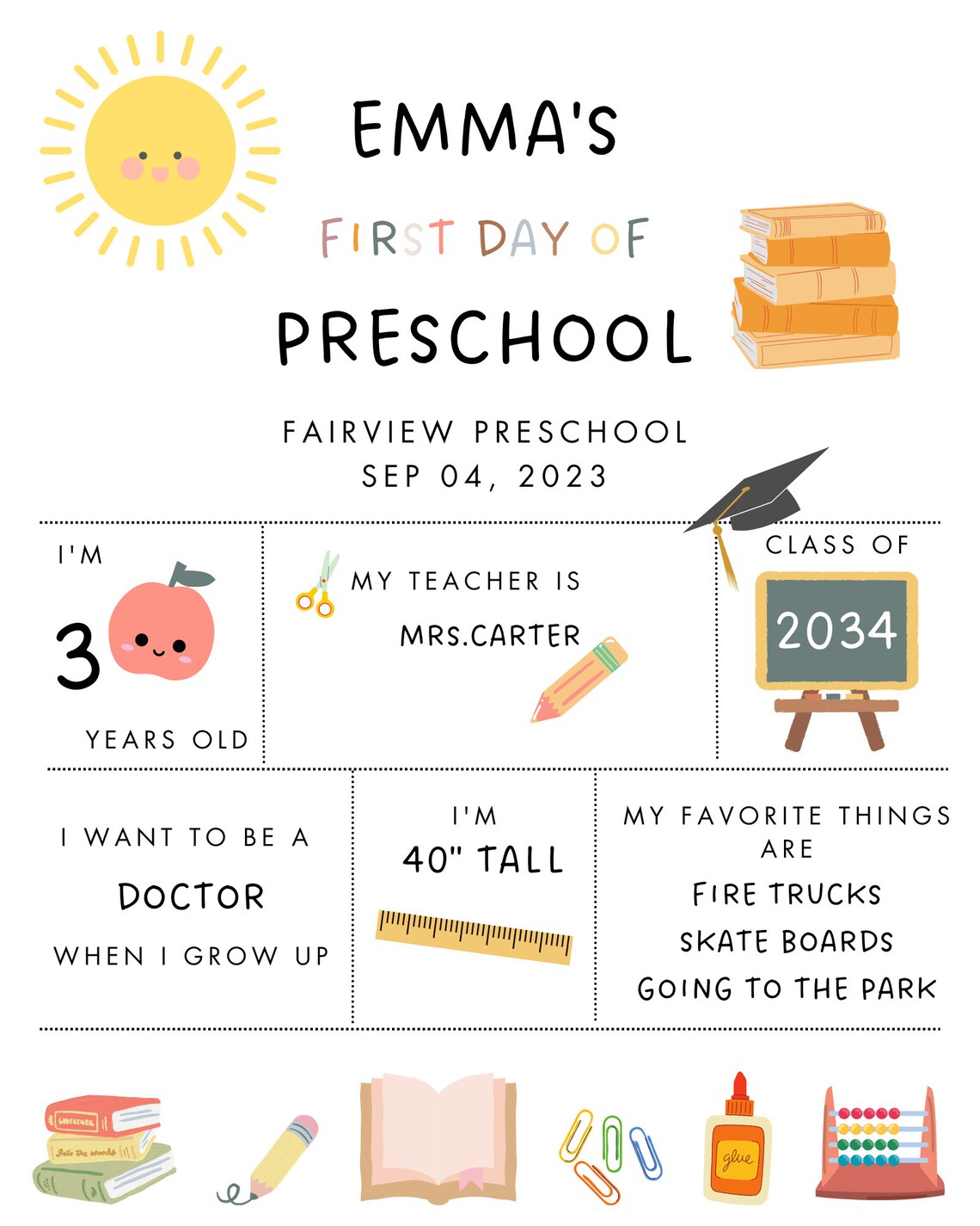 Editable First Day of Pre School Sign, First Day of School Sign ...