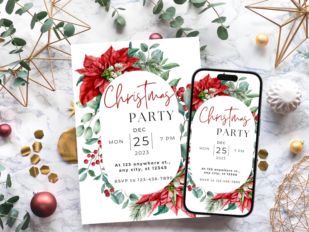 Minimalist Christmas Party Invitation Template, Christmas Party ...
