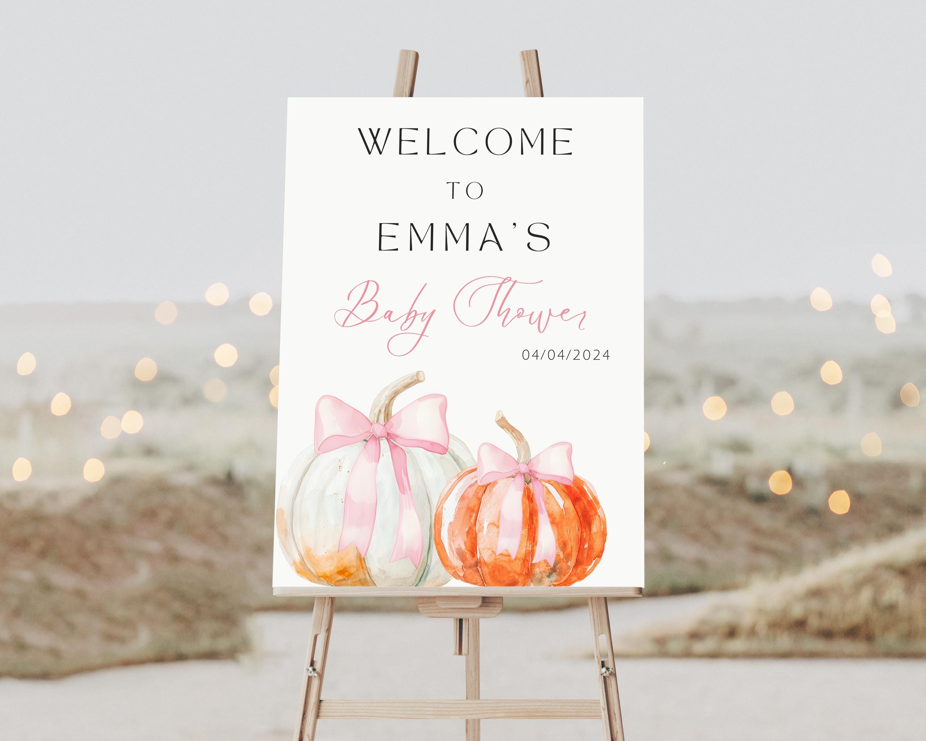 Pumpkin Baby Shower Welcome Sign, Pumpkin Bow Fall Baby Shower Welcome ...