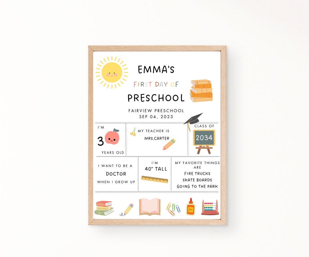Editable First Day of Pre School Sign, First Day of School Sign ...