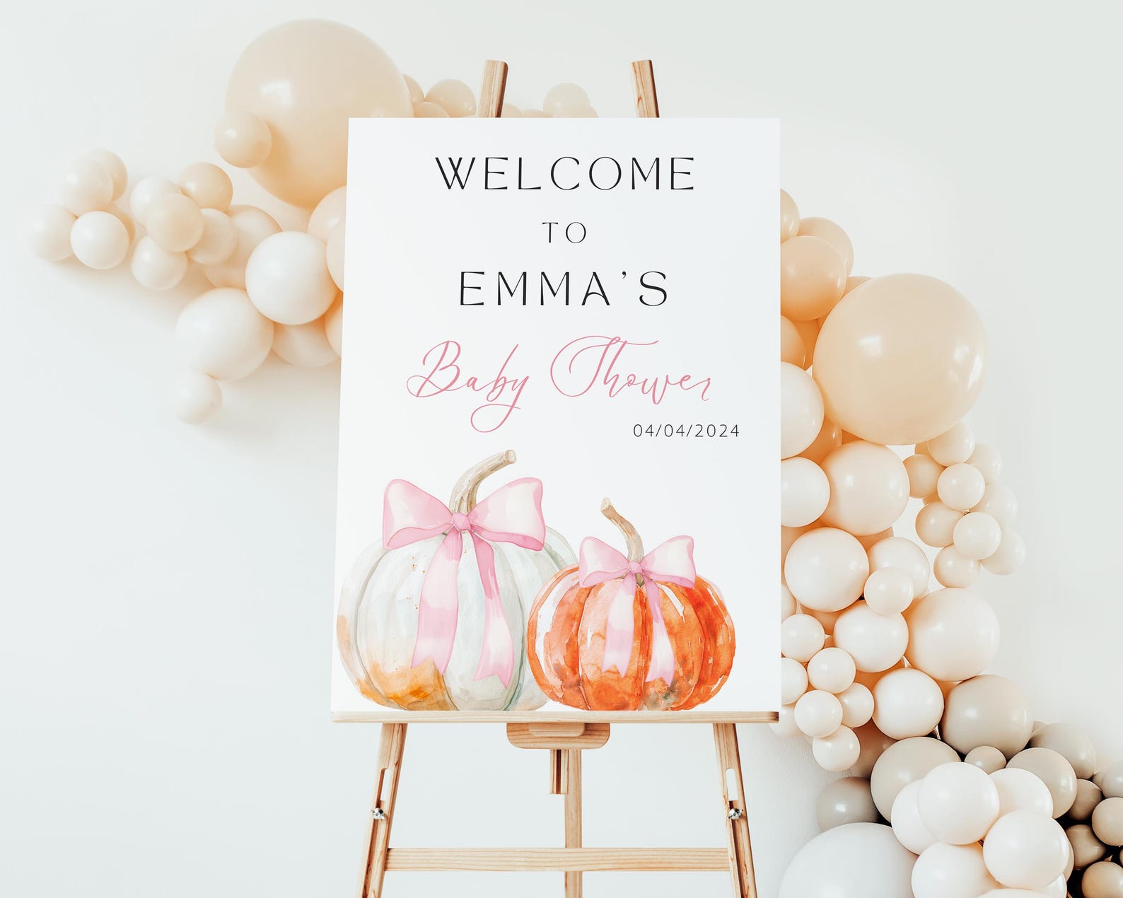 Pumpkin Baby Shower Welcome Sign, Pumpkin Bow Fall Baby Shower Welcome ...