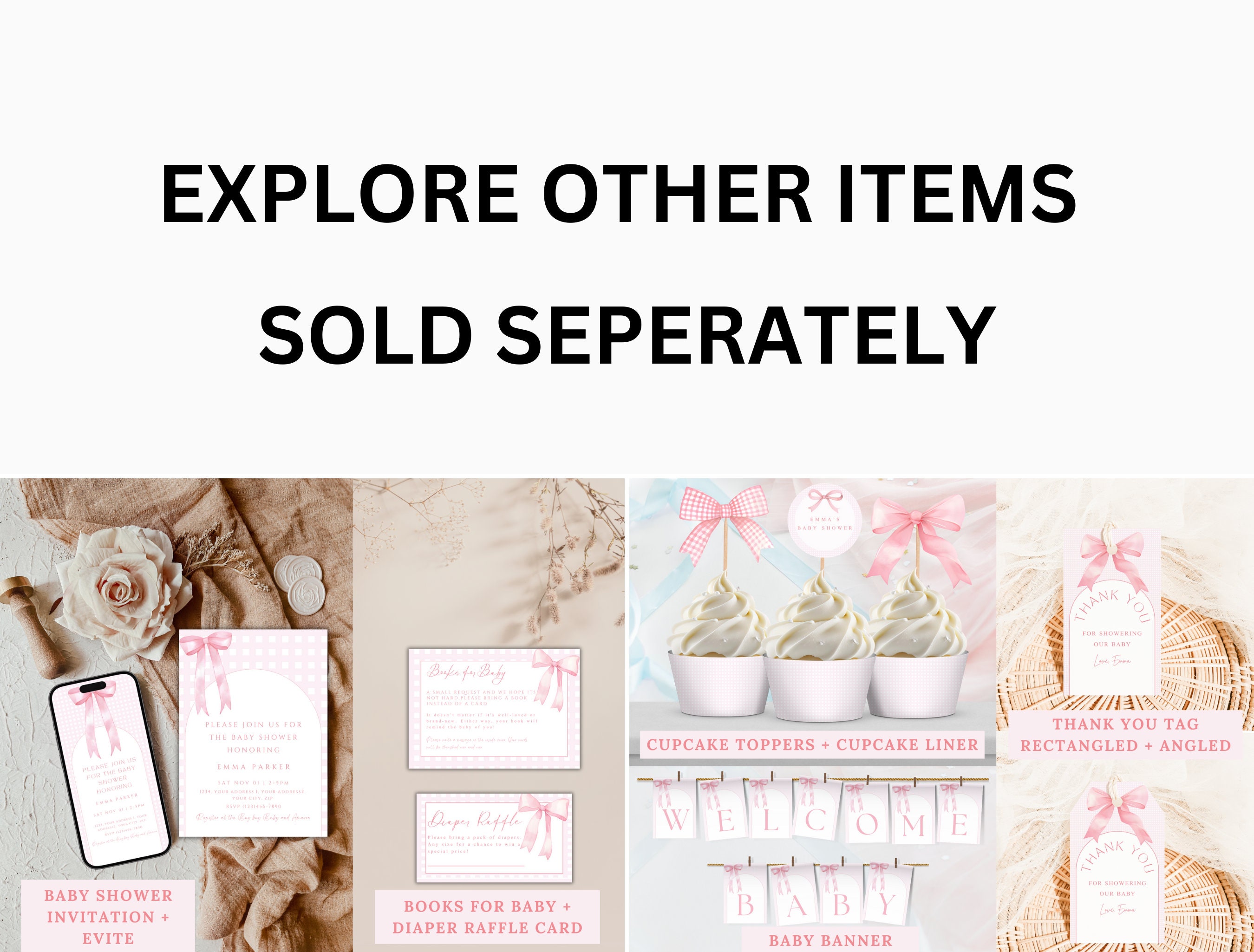 Editable Pink Baby Shower Signs, Pink Bow Watercolor Signs, Pink ...