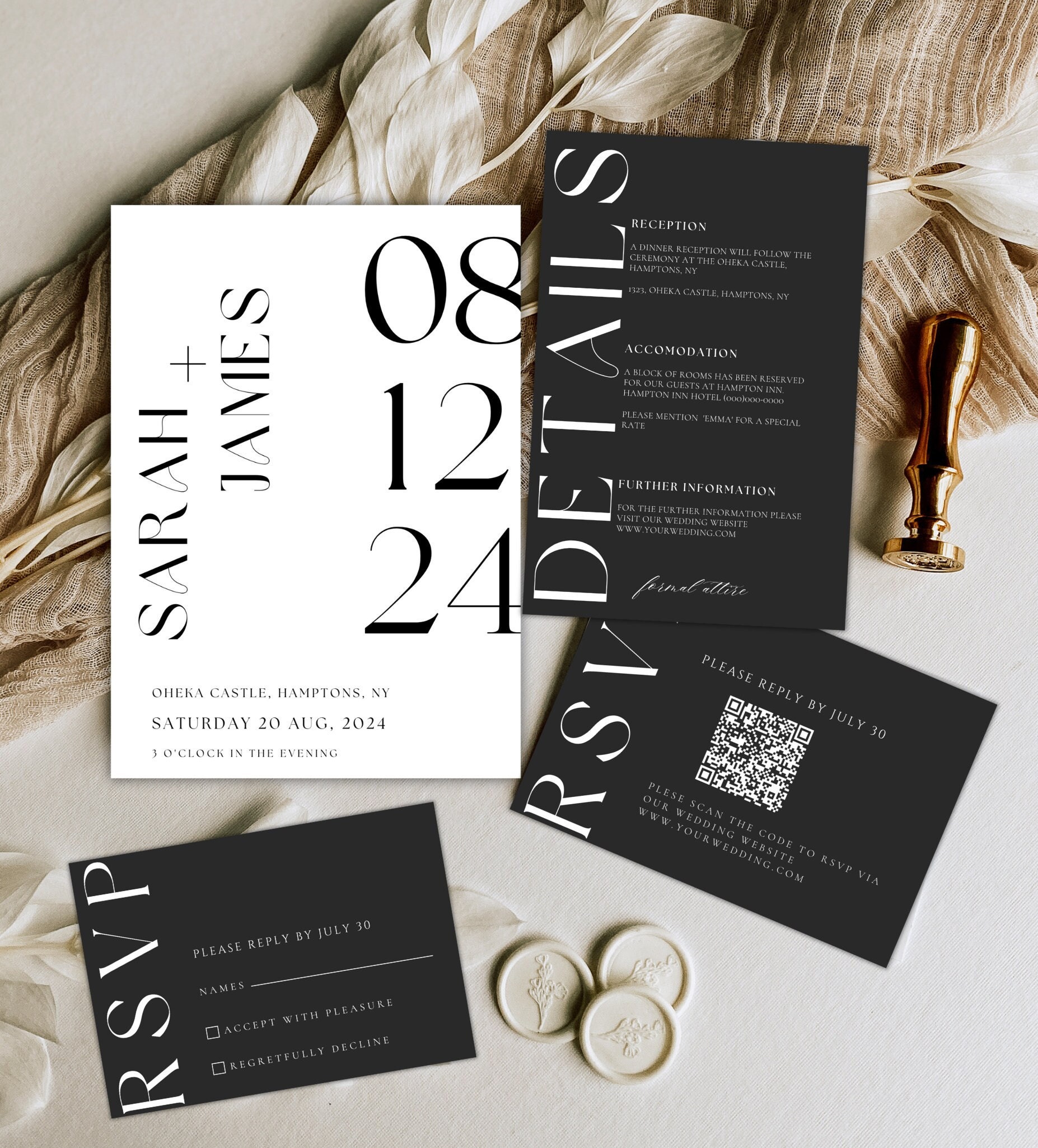 Modern Contemporary Wedding Invitation Suite, Modern Black Invitation ...