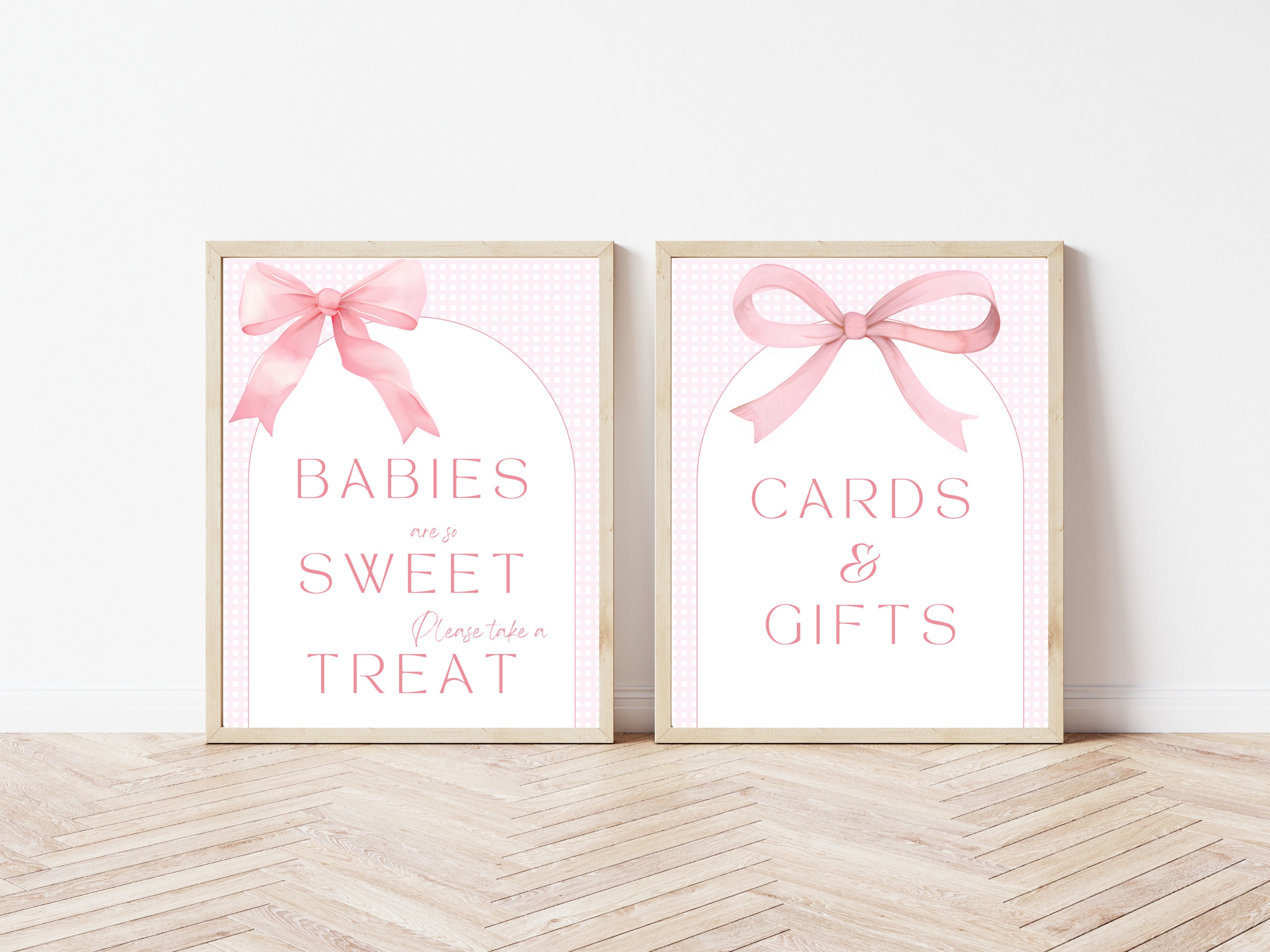 Editable Pink Baby Shower Signs, Pink Bow Watercolor Signs, Pink ...